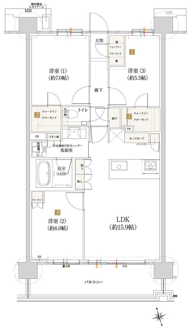 【SUUMO】間取り図（GE(3～5F)）詳細 - 一条レジデンス西伊場（ICHIJO RESIDENCE NISHI-IBA） | 新築マンション・分譲マンション物件情報