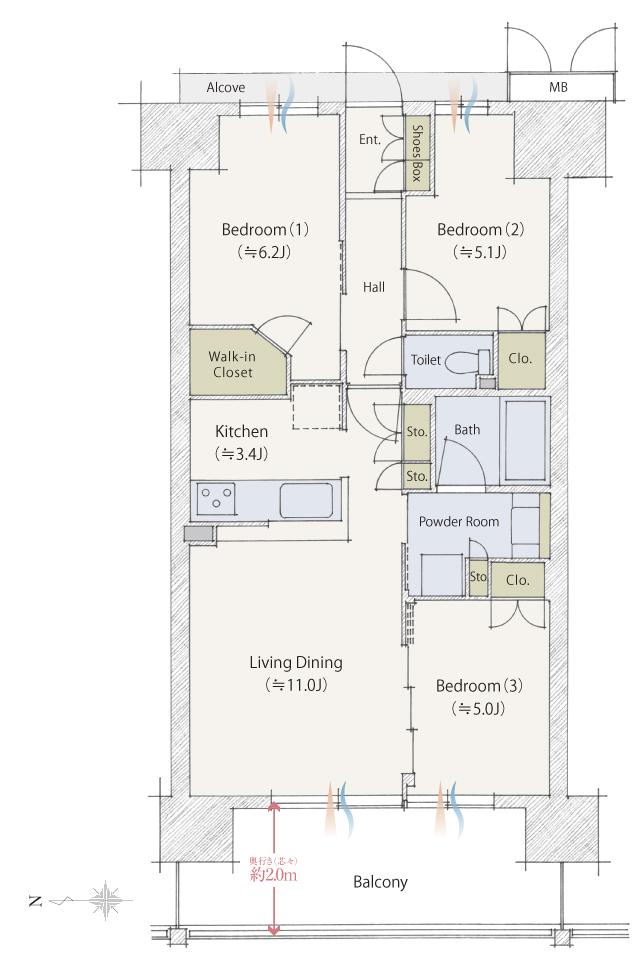 【SUUMO】間取り図（E）詳細 - ウエリス香里園 | 新築マンション・分譲マンション物件情報