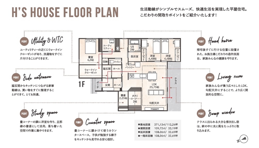 【SUUMO】 【高岡市/4LDK/32坪/平屋】風の道がひろがる平屋の家 - タカノホーム 富山第一展示場の建築実例詳細 | 注文住宅