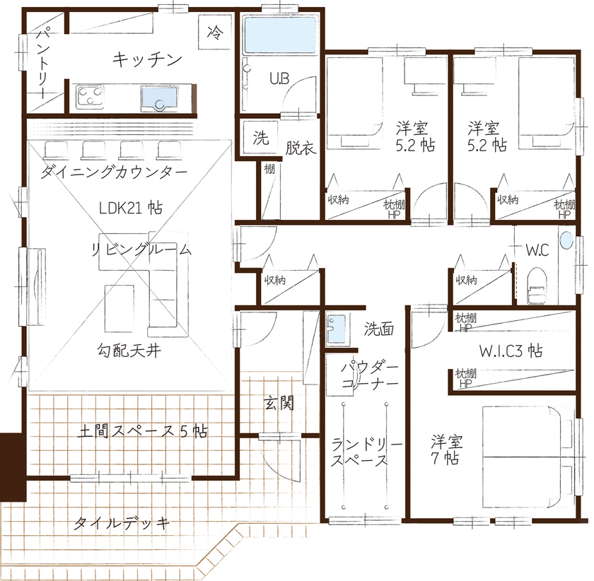 【SUUMO】 【本体価格2,860万円/35.3坪/平屋】勾配天井の大きな窓から光が降り注ぐ、土間スペースがある平屋 - アイワホーム の建築実例詳細 | 注文住宅