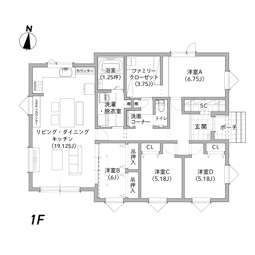 【SUUMO】 【栗山町/4人家族（子ども2人）/4LDK間取図有】家族4人がのびのび暮らせる生活動線の良い平屋の住まい - イワクラホーム の建築実例詳細 | 注文住宅