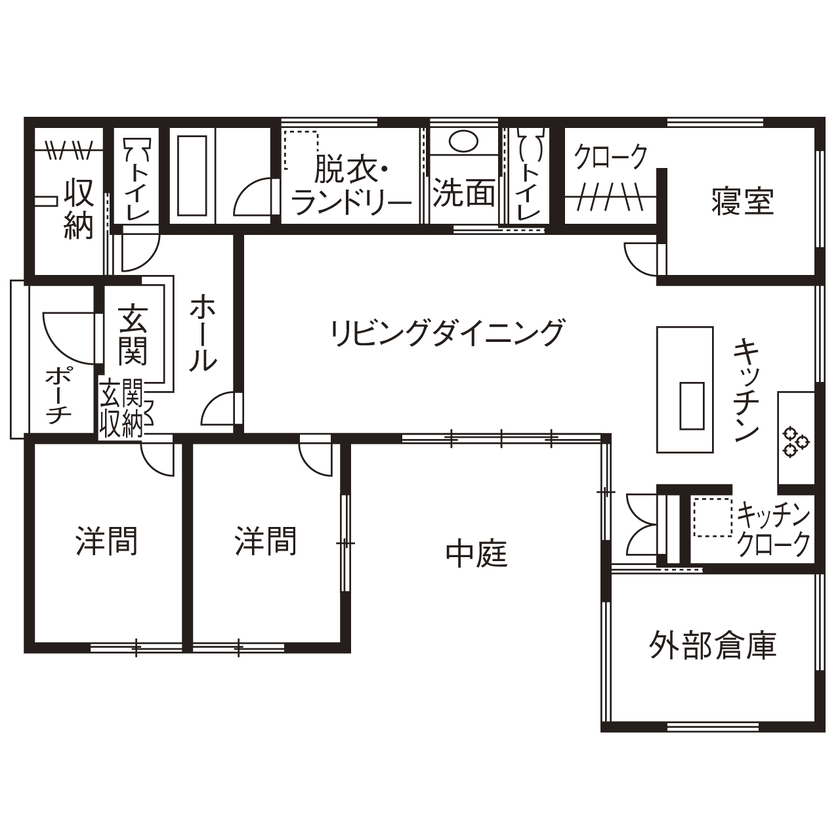 【SUUMO】 【2000万円/平屋/30坪台/3LDK/間取り図】コの字型の平屋。プライバシーを守る中庭で開放的な暮らしを満喫！ - クラフトホーム 【羽島郡笠松町】CRAFT ...