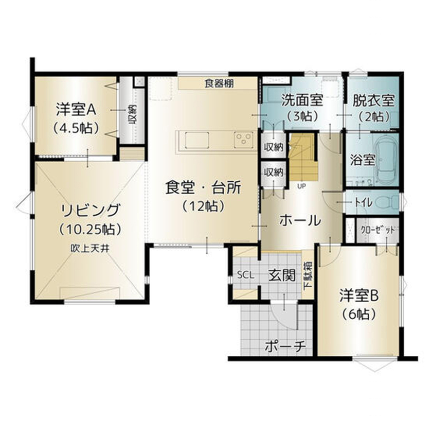 【SUUMO】 【苫小牧市／4LDK／収納充実／間取図】光を楽しみ、心地よく暮らす。内装にこだわったホワイトモダンの家 - 住研ハウス の建築実例詳細 | 注文住宅