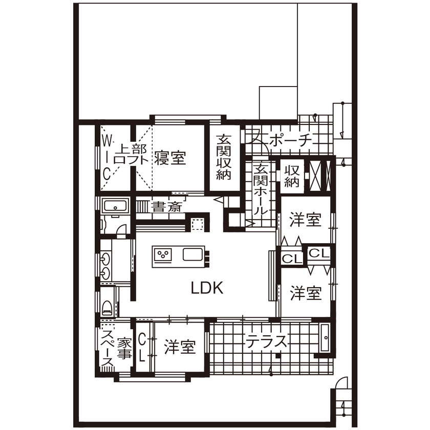 【SUUMO】 【愛知/平屋/30坪台/間取り図】全館空調で広々大空間リビングを実現！アウトドアリビングを愉しむ平屋 - 渡邊工務店 ワタナベビレッジの建築実例詳細 | 注文住宅