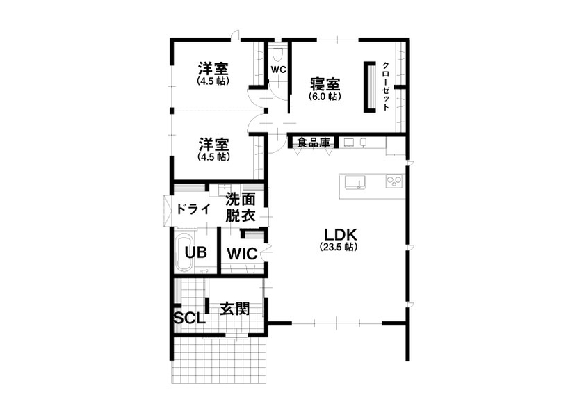 【SUUMO】 【2300万円台/日南市/30坪/平屋/2×4工法/間取り】とにかく広いLDKと北欧風ナチュラルインテリアの平屋 - 万代ホーム 鹿児島営業所の建築実例詳細 | 注文住宅