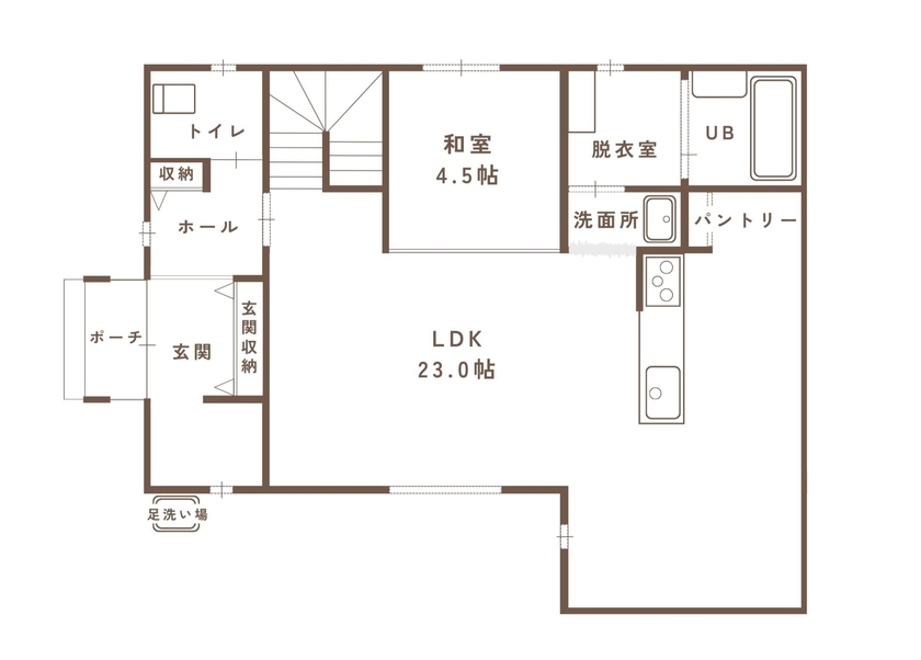 【SUUMO】 【5LDK/シンプルナチュラル/木の家】23帖のリビング+和室。子どもに目の届く開放的な間取りの家 - コスモホーム の建築実例詳細 | 注文住宅