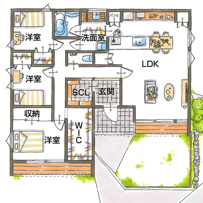 【SUUMO】 【1000万円台×L字の平屋×29坪｜間取り有】掃除がラクと白をテーマに、すっきり広々！点在する収納も便利 - シンプル工務店 六条スタジオの建築実例詳細 | 注文住宅
