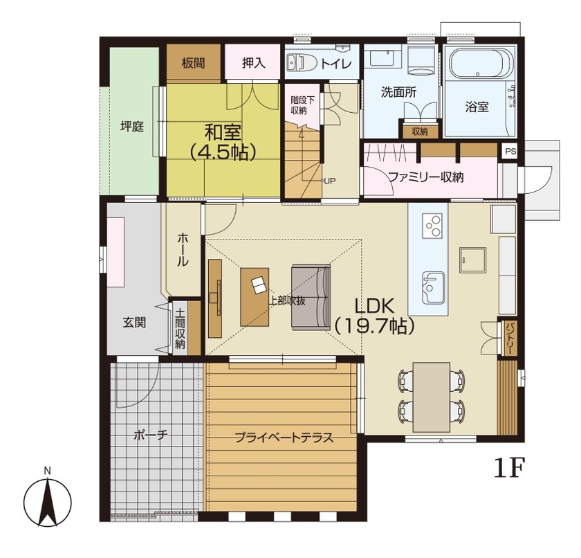【SUUMO】 【プライベートテラス/間取り図有/4LDK/4人家族】おうちじかんを楽しく過ごす中庭のある家 - 辰巳住宅 の建築実例詳細 | 注文住宅