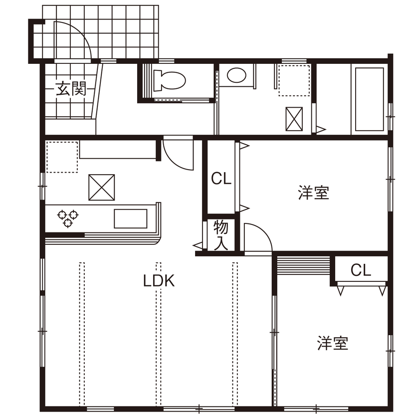 【SUUMO】 【1300万円台】夫婦2人暮らしにちょうどいい平屋 2LDK／勾配天井／バリアフリー／LDK18帖＋居室6帖の大空間 - 横尾材木店 の建築実例詳細 | 注文住宅