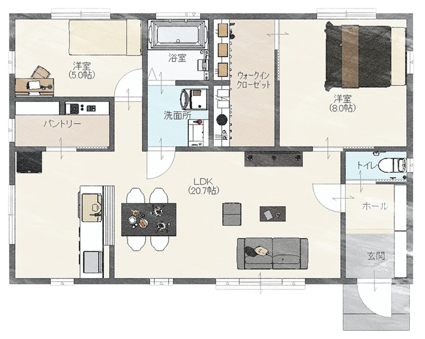 【SUUMO】 【24坪｜平屋｜間取り図あり】「セカンドライフは広くて明るい住まいで」開放感に満ちた勾配天井の平屋住宅 - Rico Life. 久喜店 の建築実例詳細 | 注文住宅