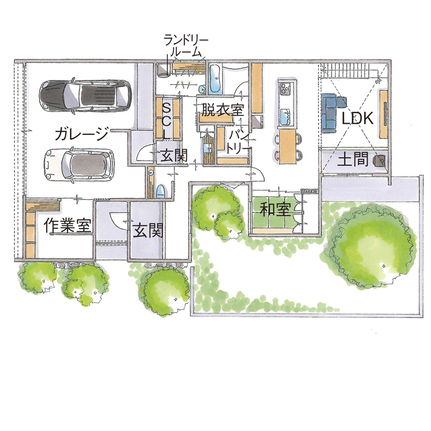 【SUUMO】 【ビルトインガレージ/駐車2台可/間取り図】薪ストーブ、作業室…憧れを全部叶え、設計力で矛盾をクリア - グランハウス 一級建築士事務所 茜部オープンスタジオの建築実例詳細 ...