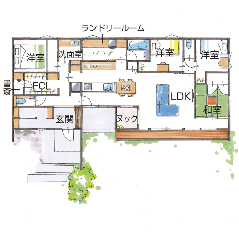 【SUUMO】 【2000万円台/平屋/4LDK/間取り図】青の壁をすっと差した、北欧ナチュラルな平屋。まどろみのヌックも最高 - グランハウス 一級建築士事務所 四日市オープンスタジオの建築 ...