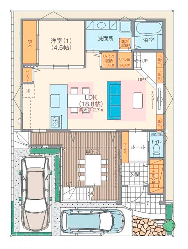 【SUUMO】 【大阪/2300万円台/2階建て/ロジア/間取り図有】中庭で存分に遊べるカリフォルニアスタイルのお家 - 高橋開発の注文住宅 の建築実例詳細 | 注文住宅