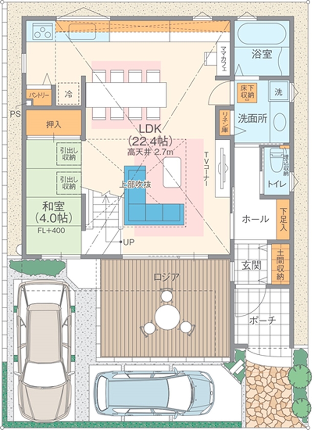 【SUUMO】 【大阪/2200万円台/2階建て/ロジア/間取り図有】6.3mのキッチンがあるダイナミックな空間が目を惹く家 - 高橋開発の注文住宅 の建築実例詳細 | 注文住宅