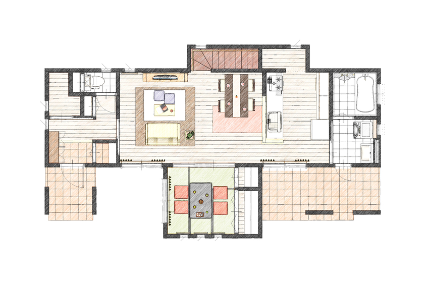 【SUUMO】 【間取り図有/30坪台/ウッドデッキ/5LDK＋小屋裏収納】子どもたちの成長を視野に入れた収納十分な横長の家 - アイダ設計 の建築実例詳細 | 注文住宅