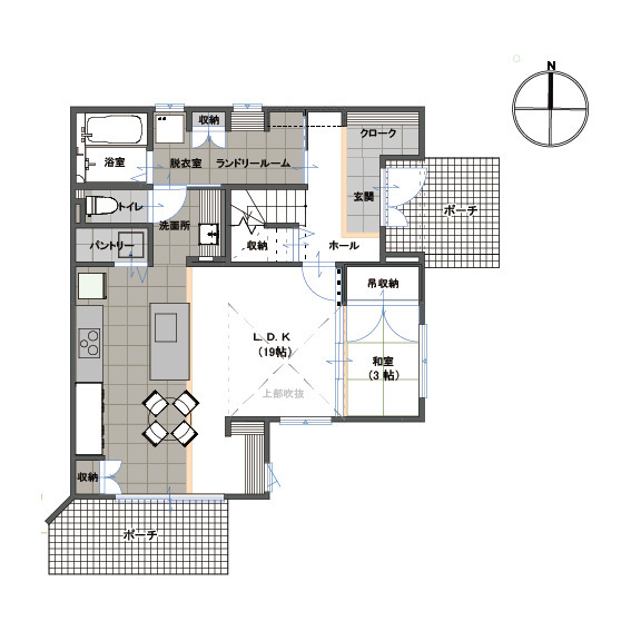 【SUUMO】 【間取り図有/4LDK/吹抜け/II型キッチン】木目×グレーのシンプルな住まい - イワキ の建築実例詳細 | 注文住宅