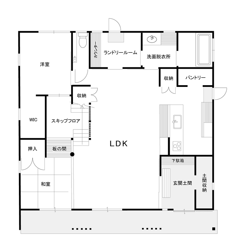 【SUUMO】 【1階寝室/スキップフロア】土間とリビングが直結！仕切りのない広々空間で、将来は1階だけで暮らせる家 - 新日本建設 の建築実例詳細 | 注文住宅