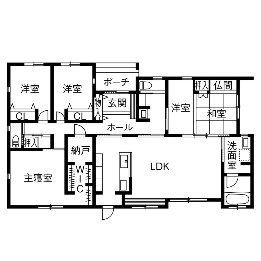 【SUUMO】 【建物本体2350万円｜平屋｜37.5坪｜間取り】二世帯対応の4LDK。テクノストラクチャーで叶えた高耐震な平屋 - 岡本住建 岐阜支店の建築実例詳細 | 注文住宅